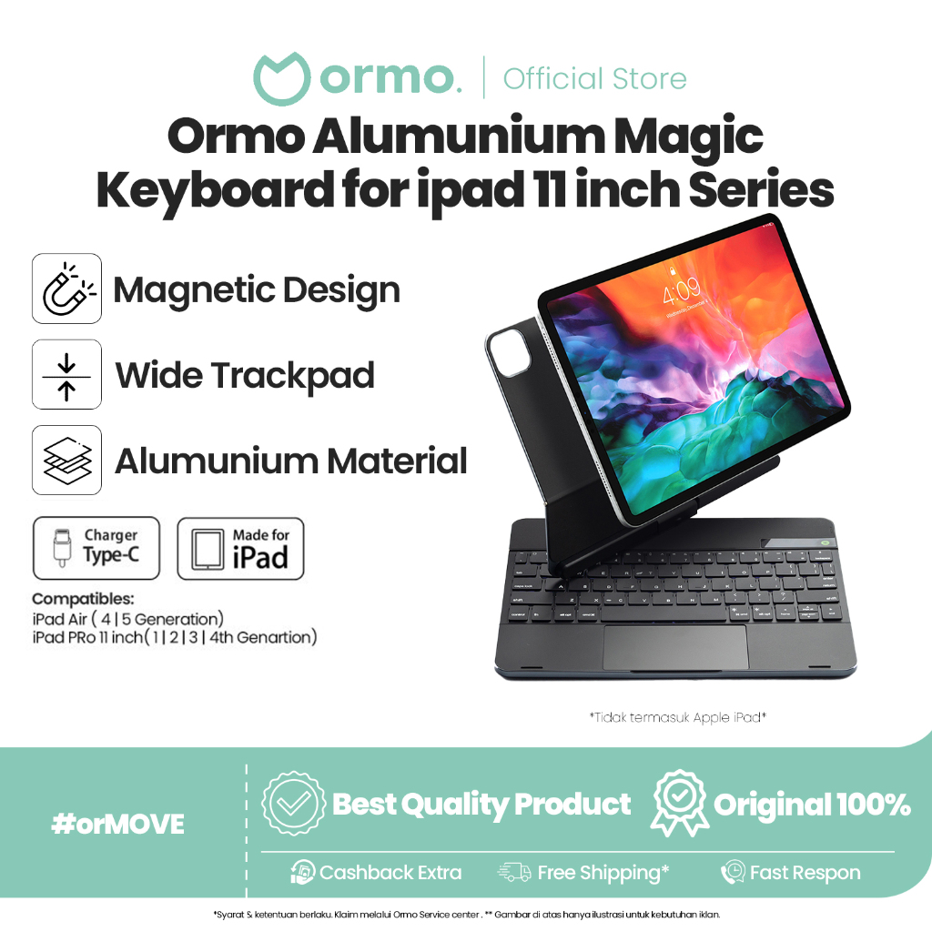 Jual Ormo Magic Keyboard Alumunium With Trackpad For iPad Pro 11 12.9 ...