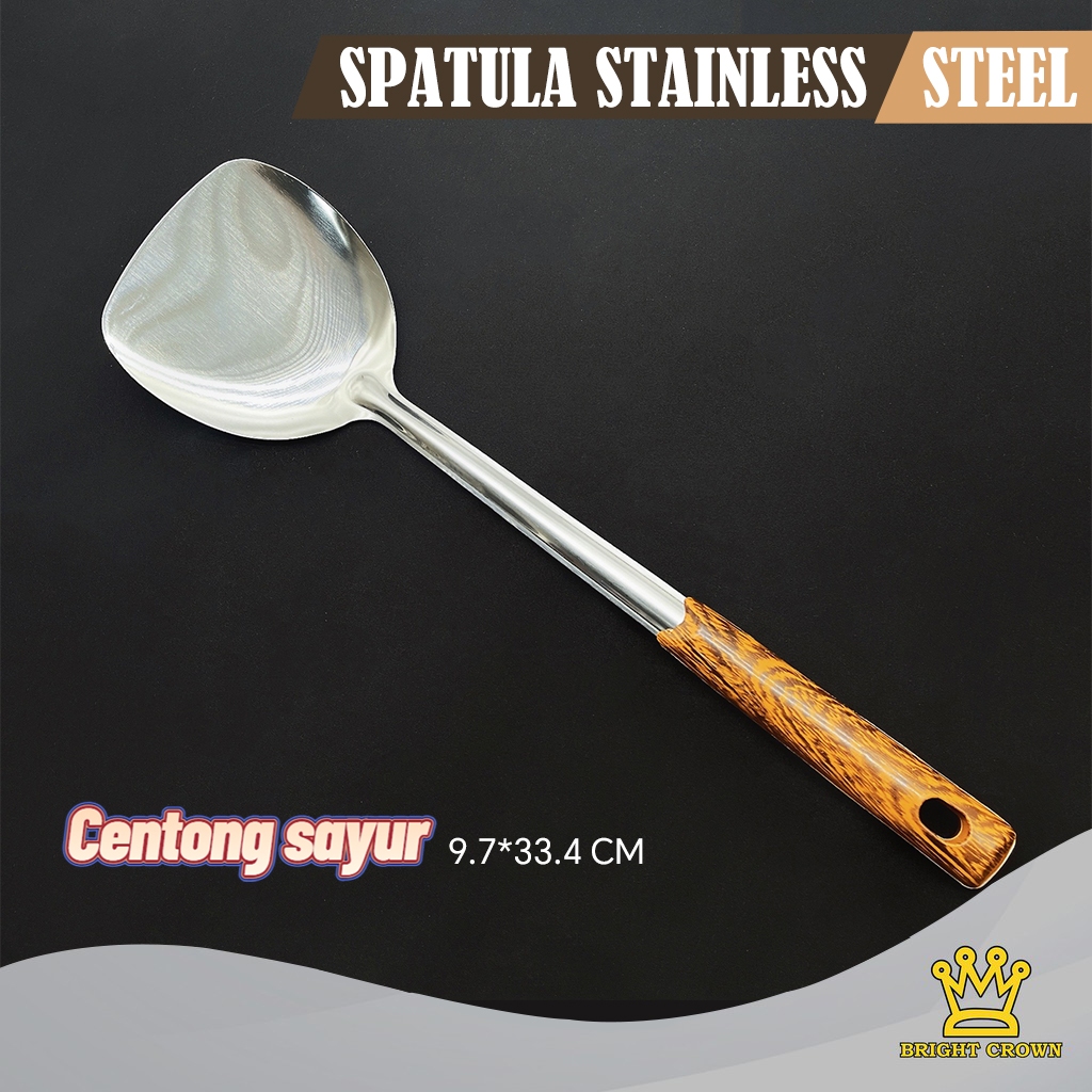 Jual Bright Crown Spatula Stainless Steel Dengan Gagang Motif Kayu ...