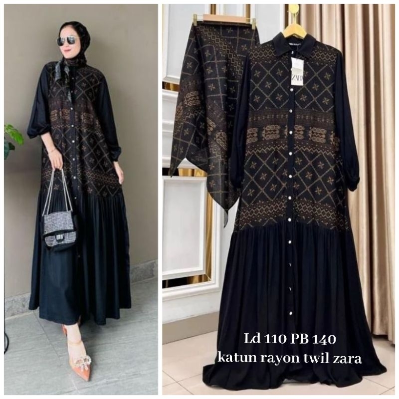 Jual SET GAMIS Z*RA HIJAB MOTIF PRENIUM (SATU SET DGN HIJAB) | Shopee ...