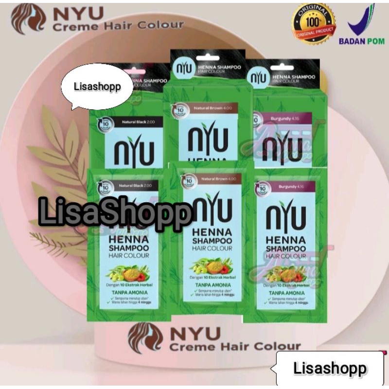 Jual NYU Henna Shampo 20ML Natural Black, Natural Brown, Brugundry ...