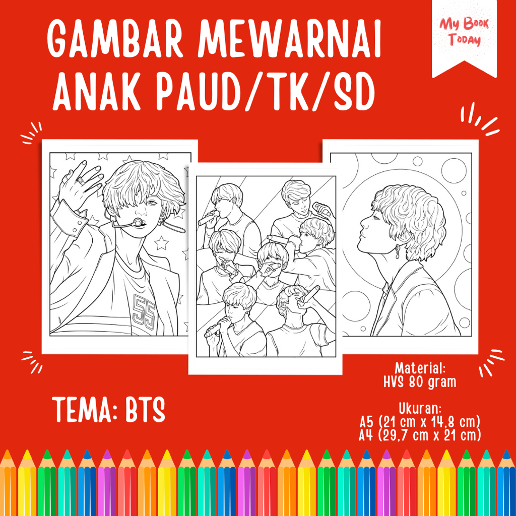 Jual [My Book Today] Lembar Kertas Sketsa Gambar Mewarnai untuk Anak ...