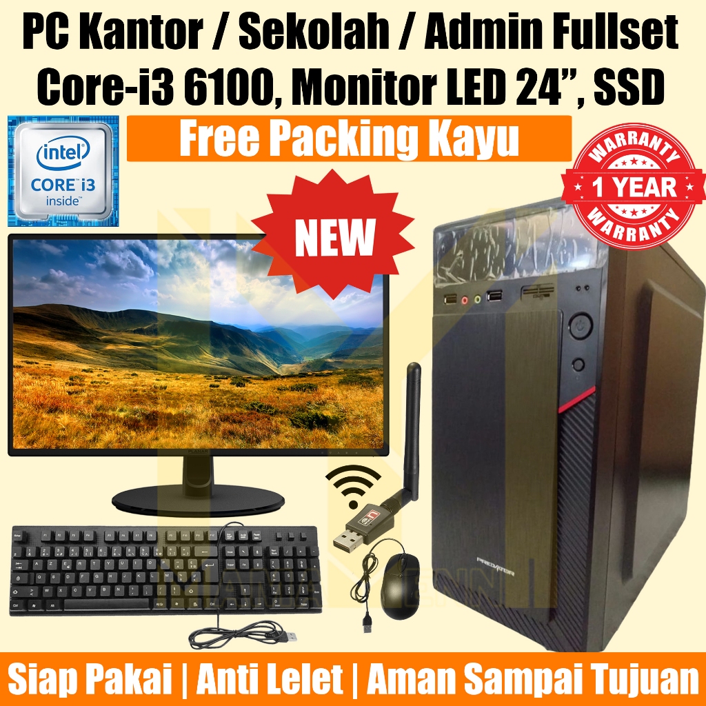 Jual PC Rakitan Core i3 6100 8GB DDR4 SSD / Paket Komputer/CPU Gen 6 Kantor/Admin/Kasir/Sekolah ...