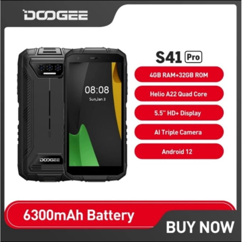 Jual Doogee S41 Pro Rugged 4GB+64GB Helio A22 6300mAh Android 13 LTE NFC | Shopee Indonesia