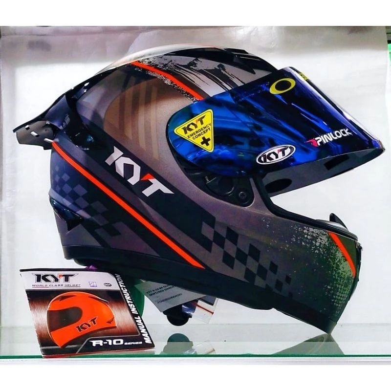 Jual Helm Full Face KYT R10 Motif #4 Gunmetal Red Doff Paket Ganteng ...