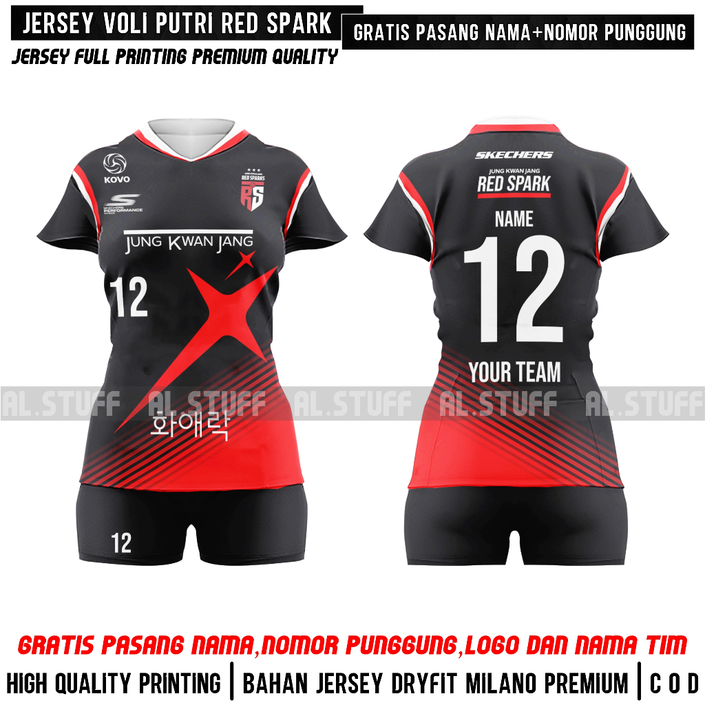 Jual Jersey Voli Putri Redspark Premium Terbaru Berlengan Gratis Pasang Nama dan nomor Punggung ...