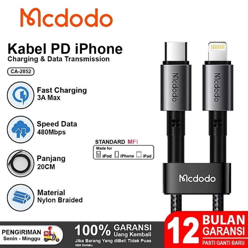 Jual Mcdodo kabel charger usb type c to lightning 20cm fast 3A 36W CA-2852 | Shopee Indonesia