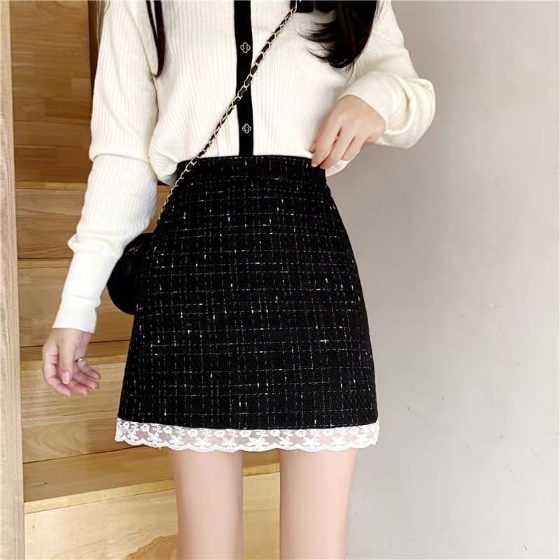 Jual Rok Pendek Tweed Renda Korea | Shopee Indonesia