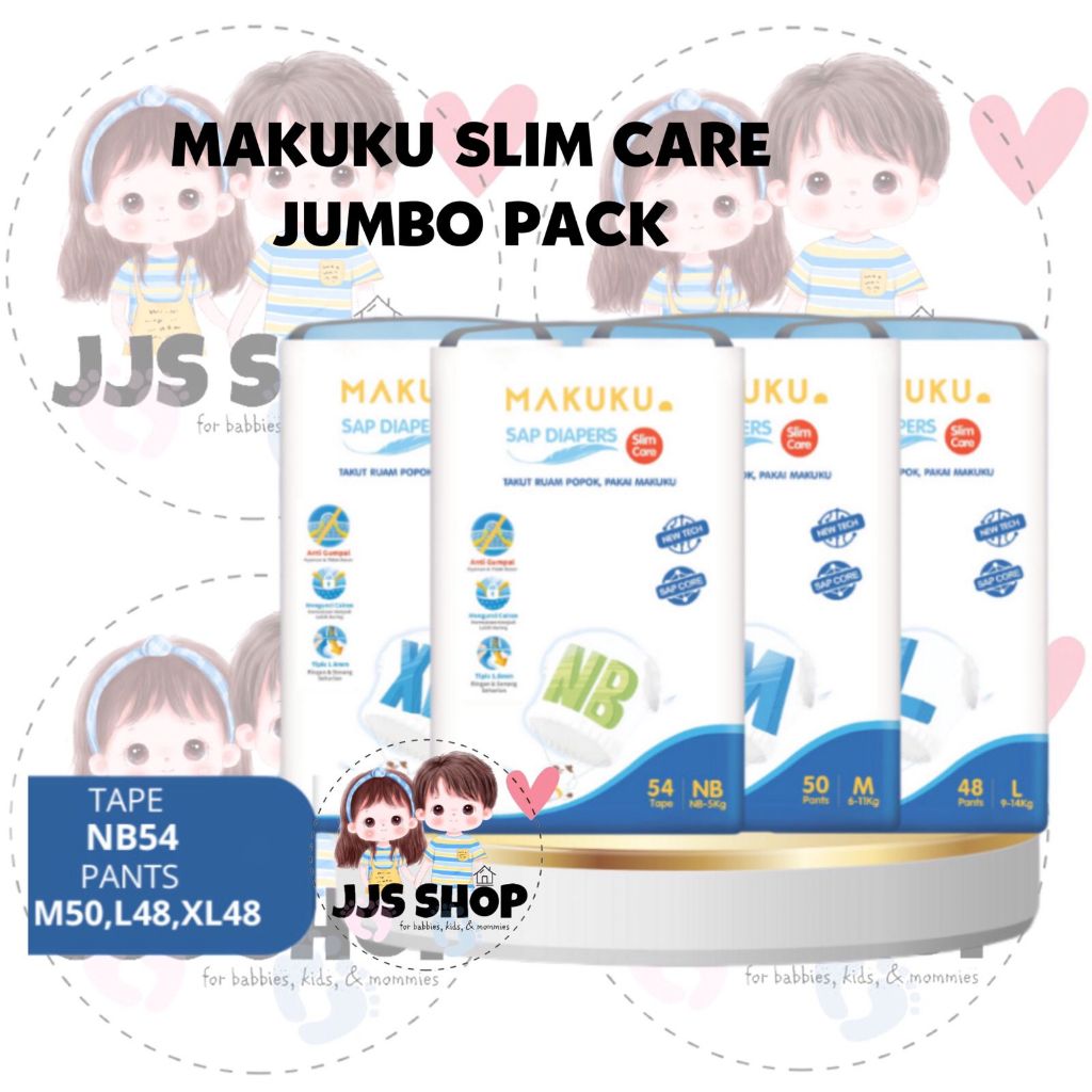 Jual MAKUKU SLIM CARE NB54 M50 L48 XL46 AIR DIAPERS TAPE PEREKAT NB ...