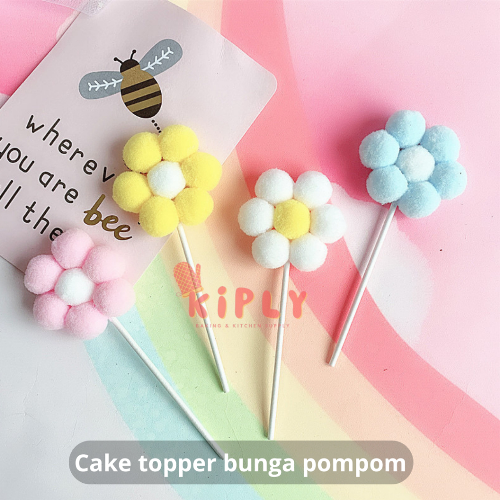 Jual Cake Topper Bunga Pompom/Cake Topper Bunga 3D Pompom / Hiasan Cake ...