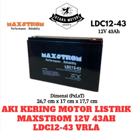 Jual MAXSTROM Aki Kering Motor Listrik MF LDC12-43 12V 43Ah UPS Kursi Roda | Shopee Indonesia