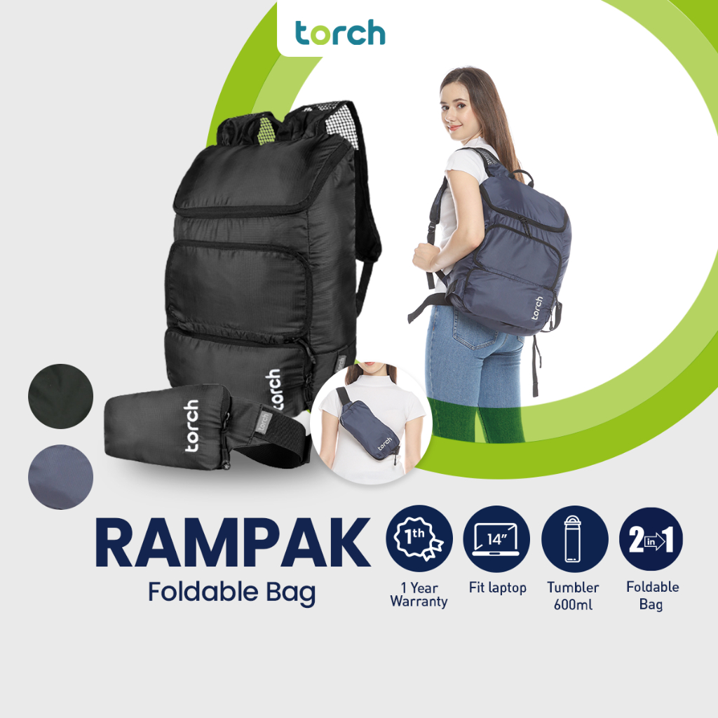 Jual TORCH Rampak Foldable Backpack 2 in 1 Tas Outdoor Waistbag ...