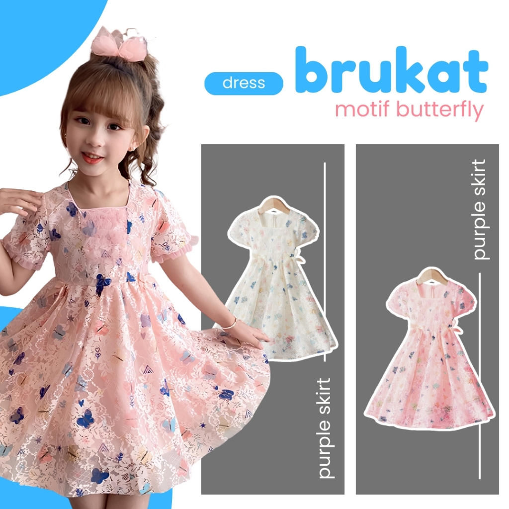 Jual HOOBABY 1-8 Tahun Dress Brukat Butterfly Gaun Anak Perempuan Sifon ...