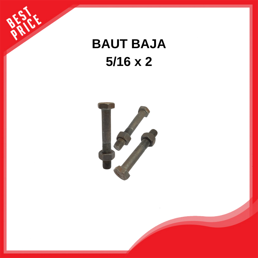 Jual Produk Baut Baja Universal all Ukuran 5/16 x 2 baut baja set mur ...