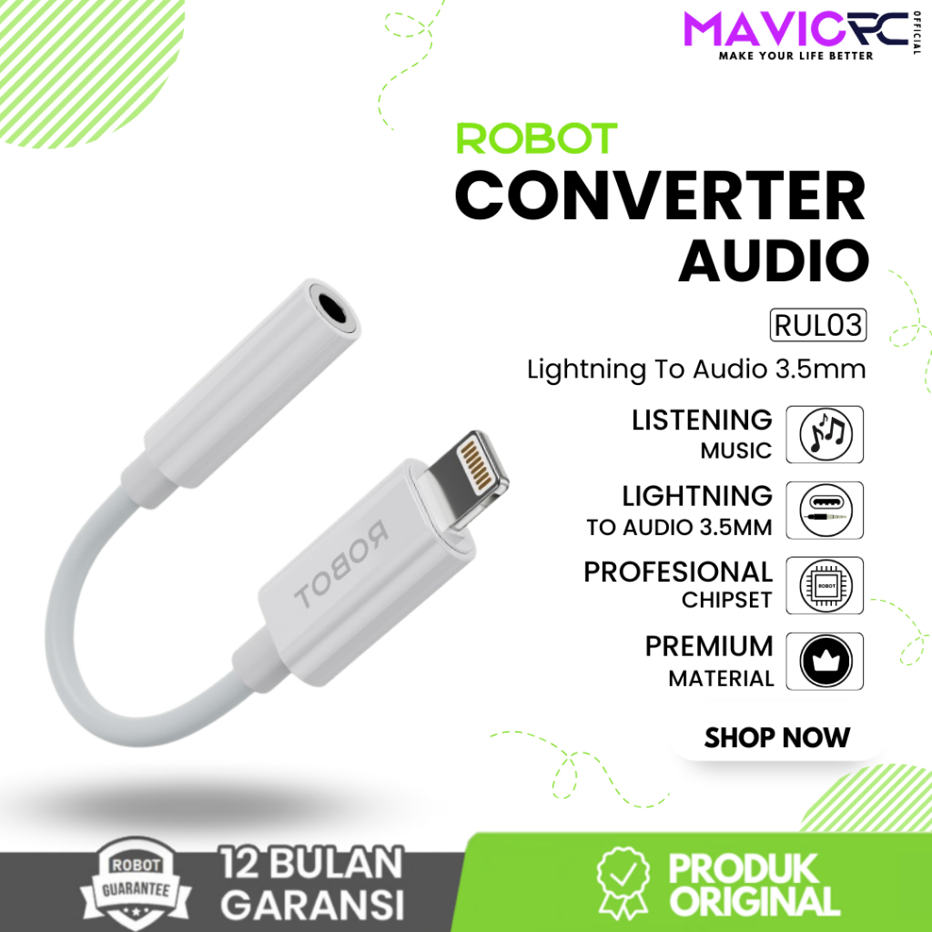 Jual ROBOT RUL03 Converter Lightning to Jack Audio 3.5mm Splitter for ...