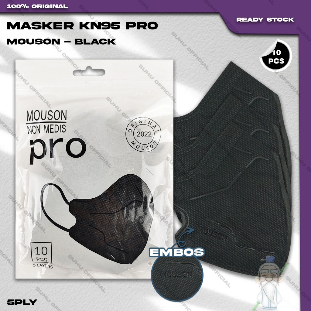 Jual ️ SUHU ️ Masker KN95 PRO MOUSON 5Ply Isi 10Pcs Black Hitam Hybrid ...