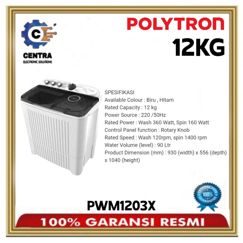 Jual MESIN CUCI POLYTRON PWM 1203 12KG 2 TABUNG | Shopee Indonesia