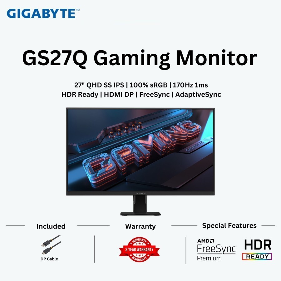 Jual GIGABYTE GS27Q 27 Inch Gaming Monitor - QHD SS IPS 170Hz 1ms HDR ...