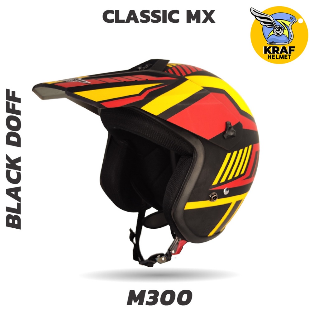 Jual Helm Export Cross Classic MX Motif Black Doff | Helm Trail | Half ...