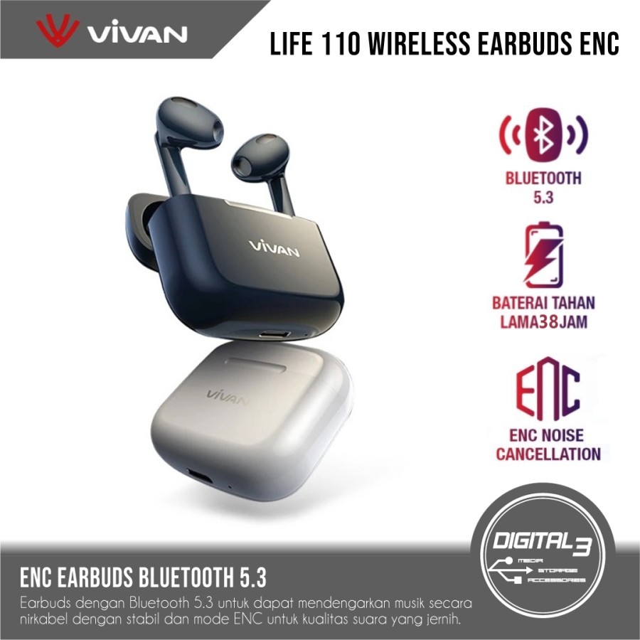 Jual Vivan Life 110 TWS Wireless Earbuds Earphones Bluetooth ENC IPX5 ...
