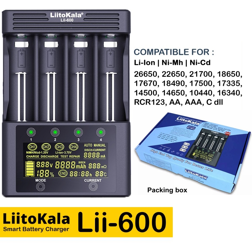 Jual LiitoKala Lii-600 Charger Baterai Fash Charging 3A Li-Ion NiMH/NI ...