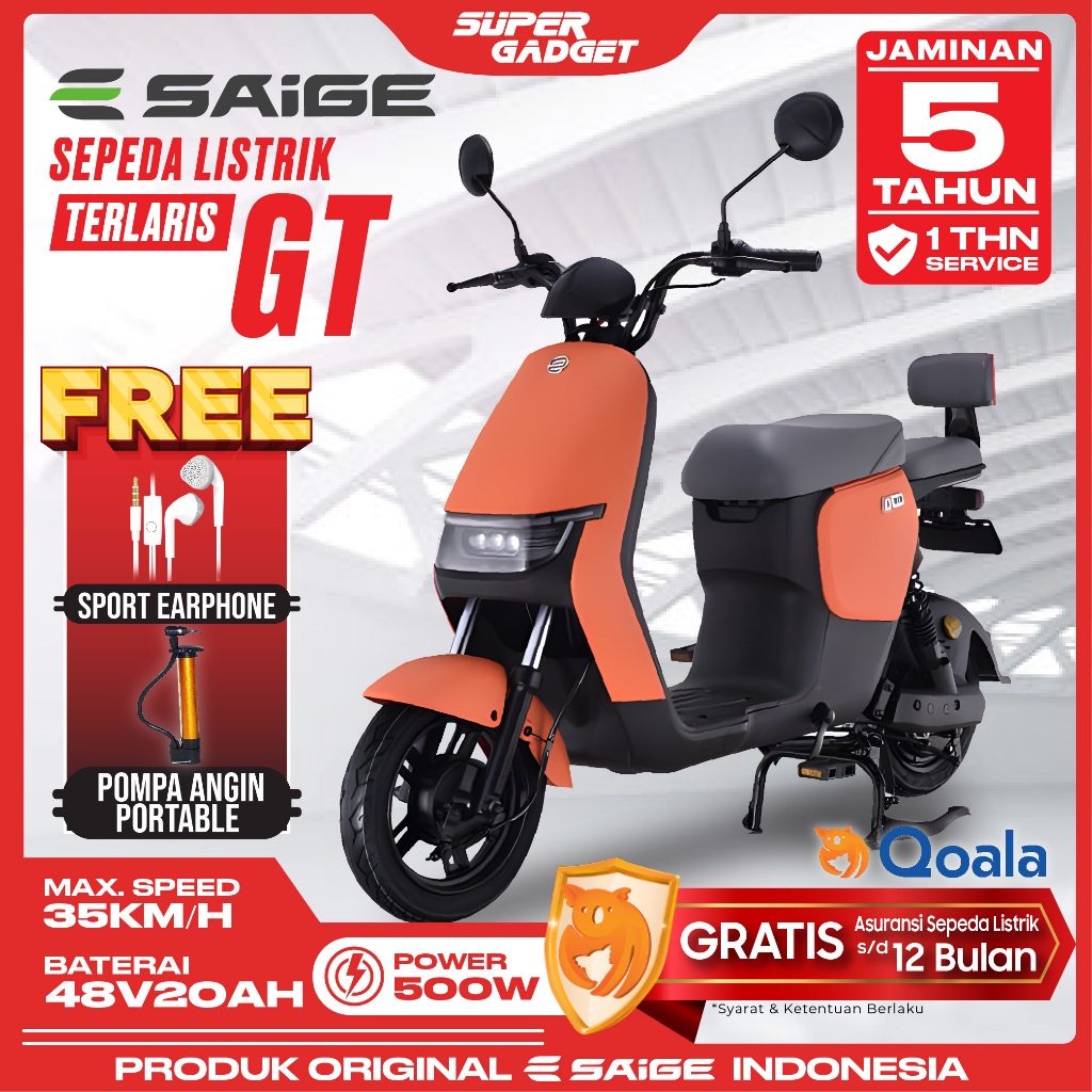 Jual SAIGE GT Sepeda Listrik 48/20 / 48V/20AH Mopit Selis New Electric ...