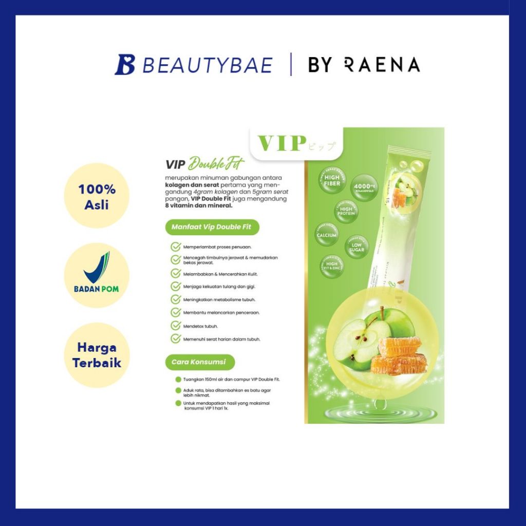Jual VIP Apple Double Fit (Collagen + Fiber) VIP Box 15 Sachet | 225g ...