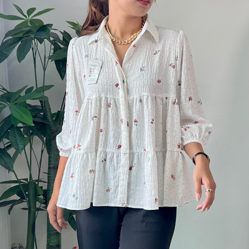 Jual Blouse Floral Wanita Korea Style / Atasan Cewek Lengan Panjang ...