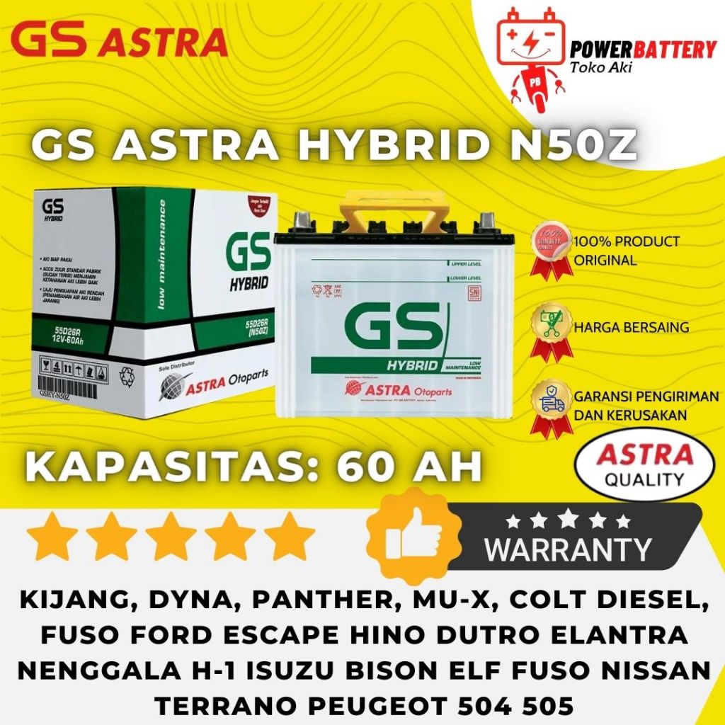 Jual Aki Mobil GS Astra Hybrid Original N50Z Kijang Dyna Panther Mux ...