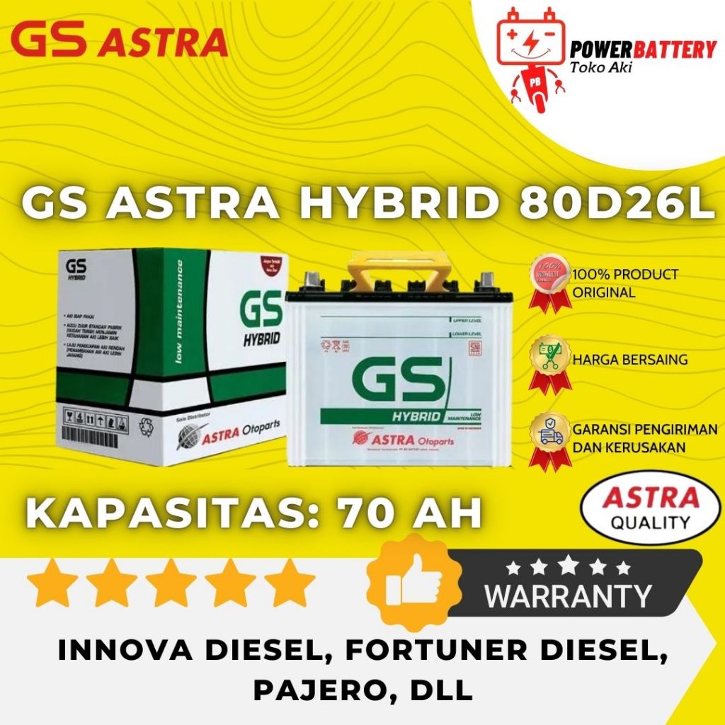 Jual Aki Mobil GS Astra Hybrid Original 80D26L Innova Fortuner Diesel Pajero Dmax Biante Prado ...