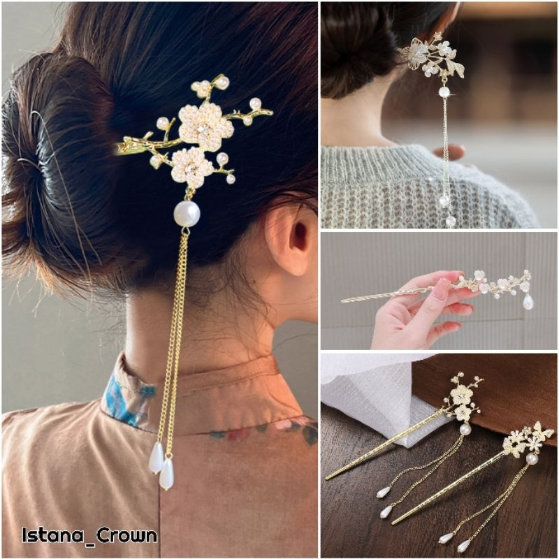 Jual Sangjit Hairpin - Tusuk Konde Juntai Motif Bunga Daun - Aksesori ...