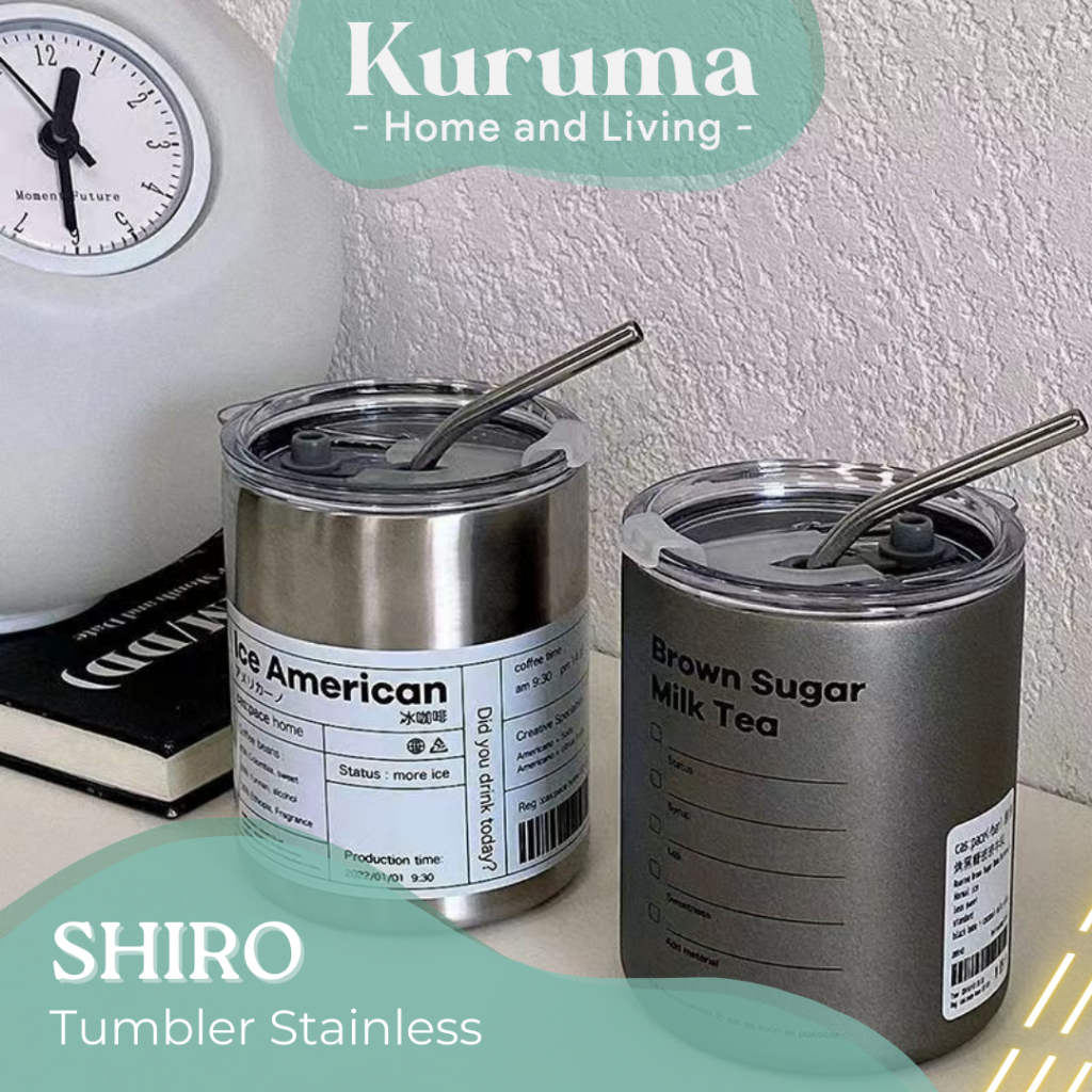 Jual KURUMA SHIRO Botol Stainless Ala Cafe Simple Cangkir Sedotan Kopi ...
