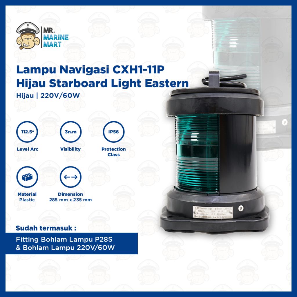 Jual Lampu Navigasi Single deck 6 inch Hijau Green Starboard light AC ...