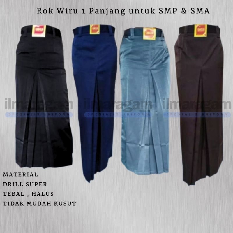 Jual Rok Span Panjang SMP dan SMA belahan 1 depan Biru Abu-abu Hitam ...