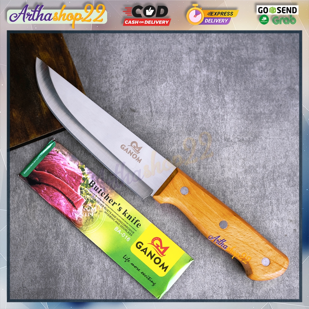 Jual Pisau Daging Gagang Kayu Stainless Steel Ganom Tebal 2,5mili Pisau ...