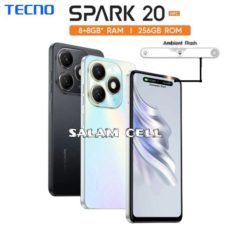 Jual Handphone Tecno Spark 20 NFC Ram 8+8/256GB Stereo Dual Speaker ...