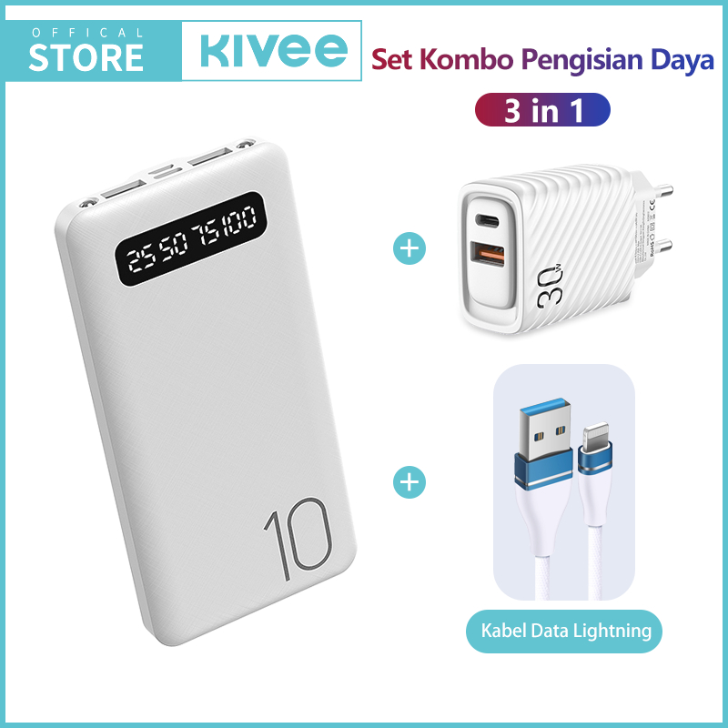Jual KIVEE Powerbank mini murah 10000 mah + Charger 30W + kabel data ...