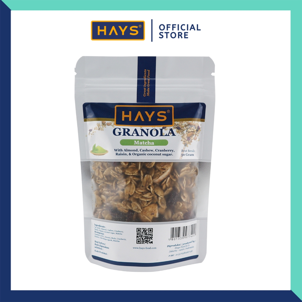 Jual HAYS Granola Matcha 50 Gram / sereal oatmeal matcha dengan Almond ...