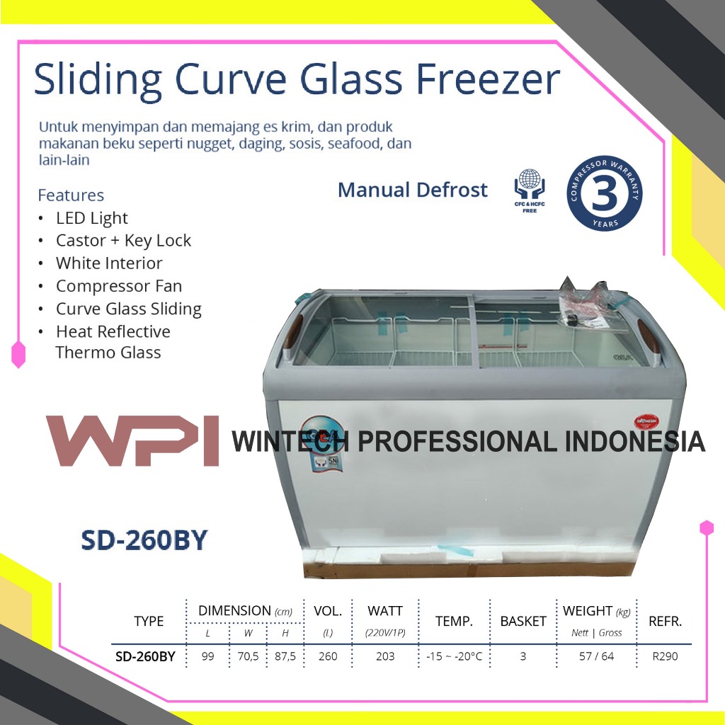Jual Gea SD-260BY Sliding Curve Glass Freezer - Freezer Kaca Cembung ...