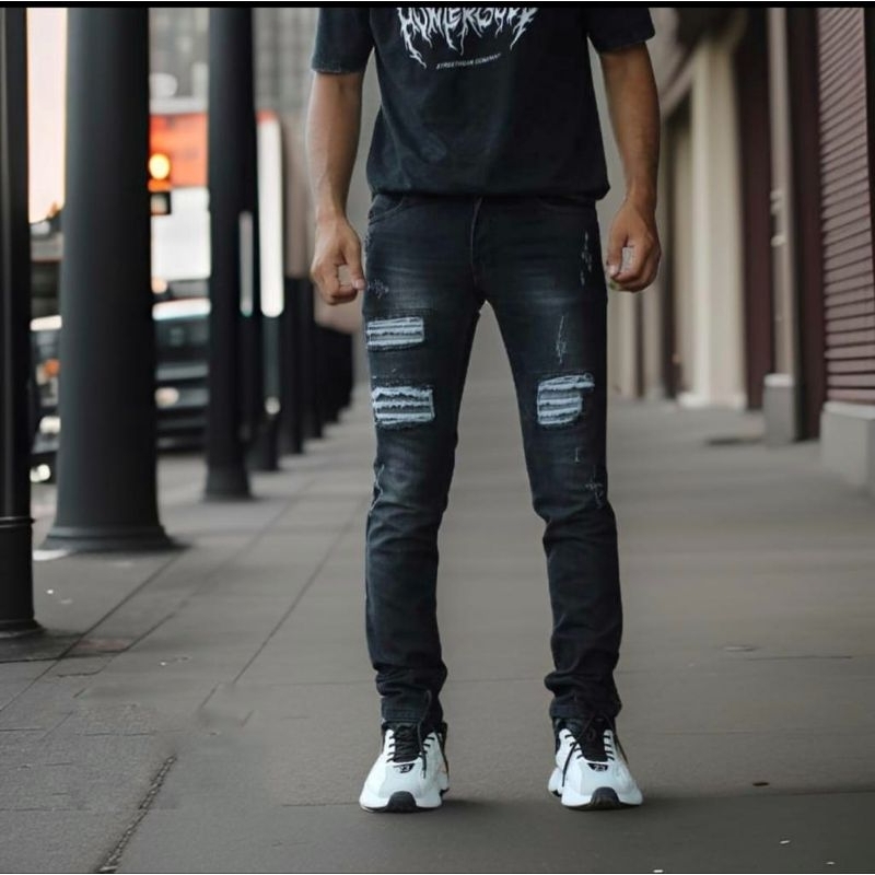 Jual Celana Panjang jeans pria sobek rucas/celana denim ripped slimfit ...