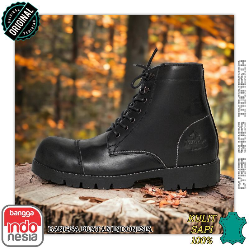 Jual Rhino - Sepatu Boots Pria Full Black Boot Safety Shoes Kulit Asli | Shopee Indonesia