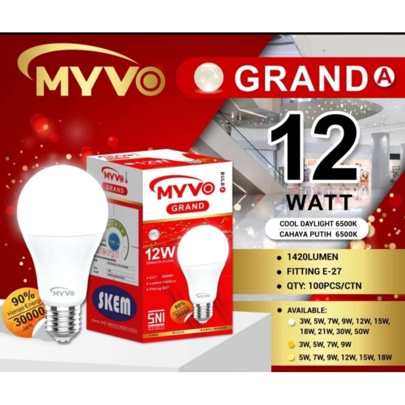 Jual BOHLAM LAMPU LED 12 WATT MYVO GRAND CAHAYA TERANG GARANSI 2 TAHUN | Shopee Indonesia