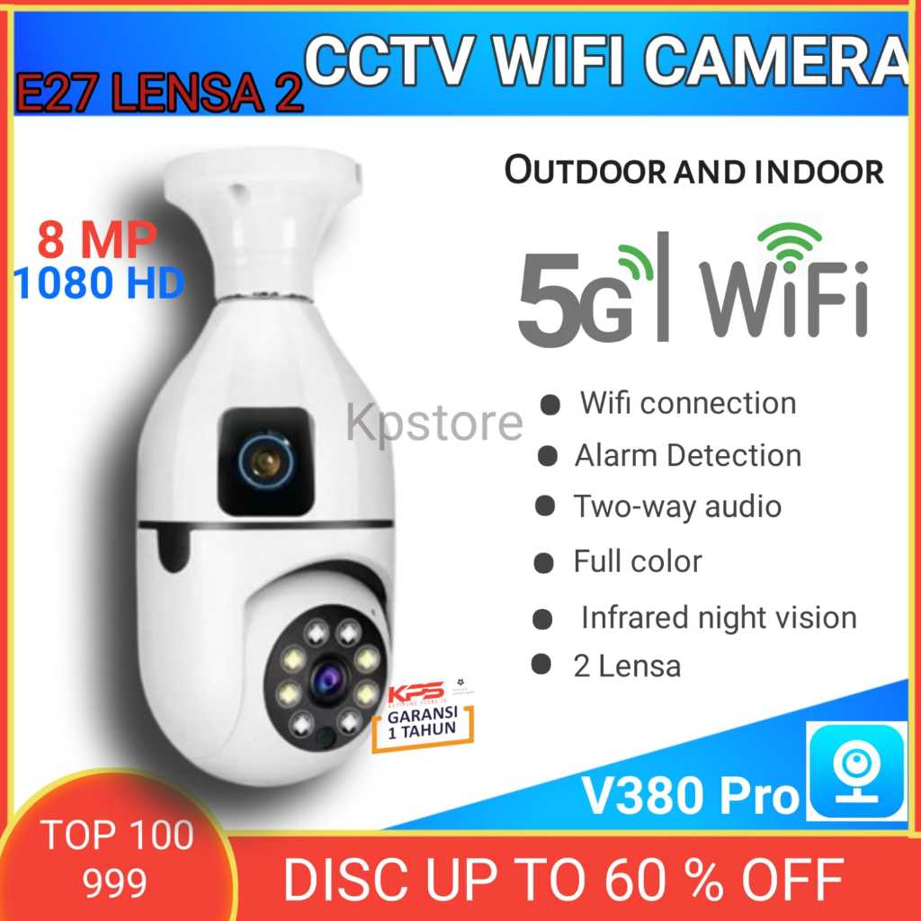 Jual CCTV E27 LENSA 2 | CCTV WIFI WIRELESS V380 1080HD*920 8 MP SMART ...