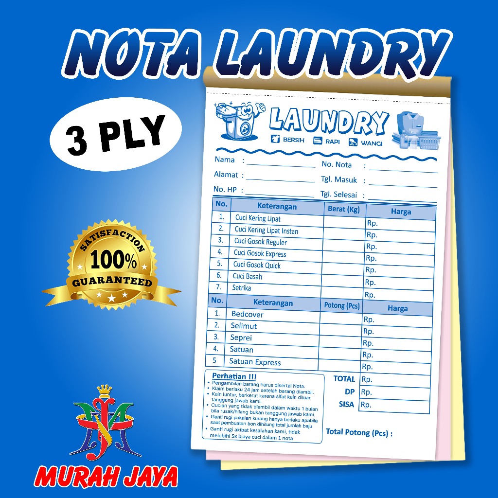 Jual NOTA LAUNDRY 3 PLY 1/4 FOLIO NEW | Shopee Indonesia