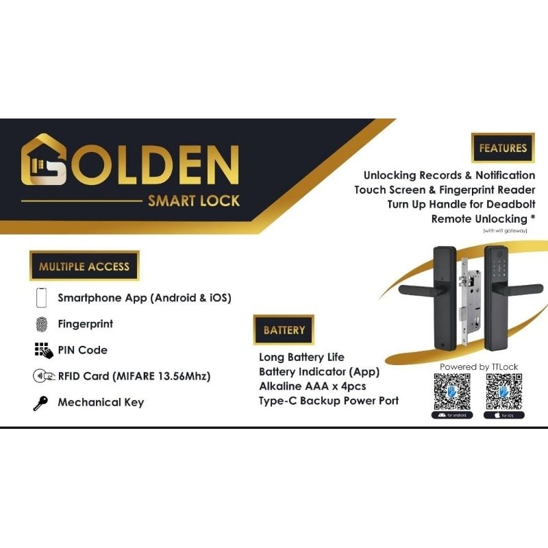Jual GOLDEN Smart Lock Kunci Pintu Digital Door Handle Pintar Smart ...