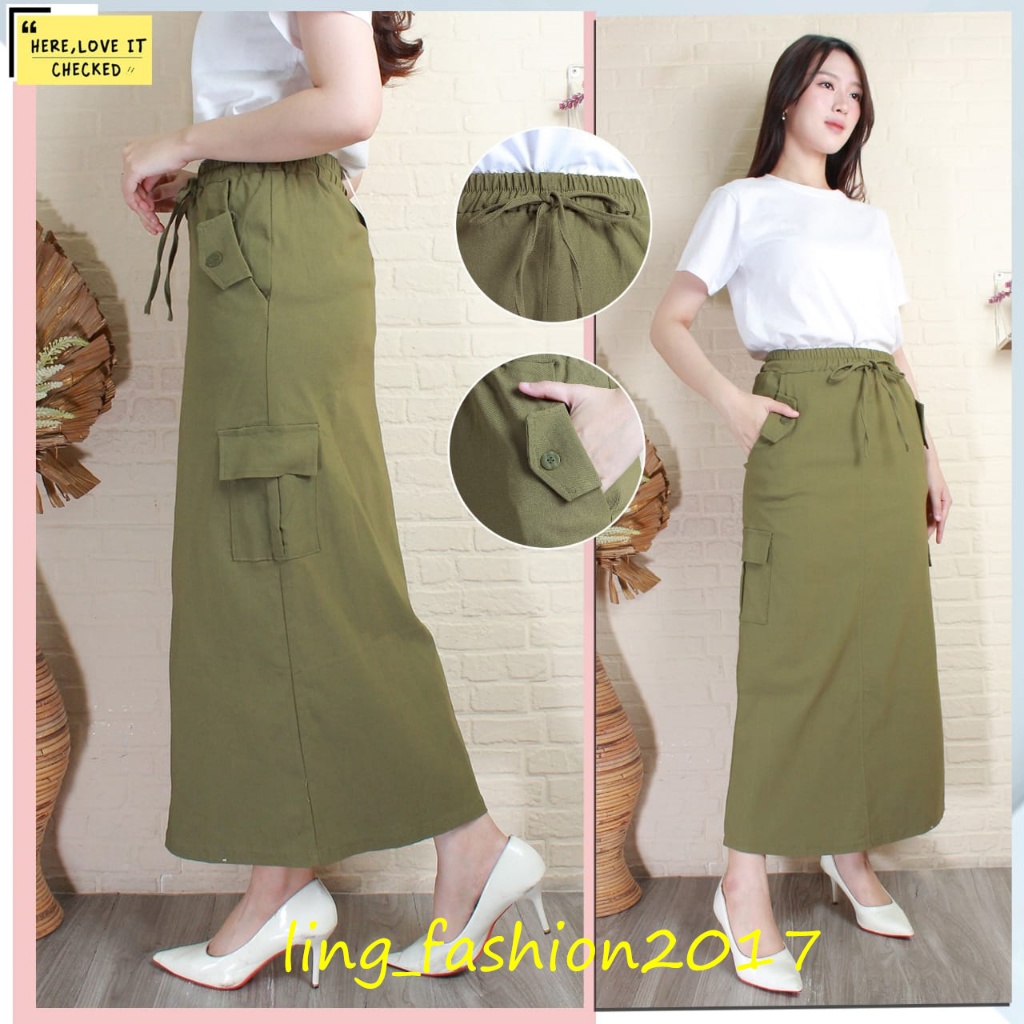 Jual Rok Cargo Wanita Panjang/ Cargo Skirt Wanita Soft Jeans/ Rok Cargo ...