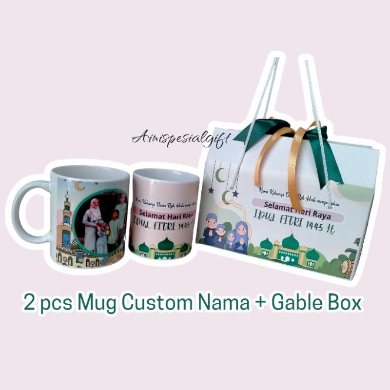 Jual MUG CUSTOM hampers lebaran idul Fitri + GABLE BOX (2pcs mug ...