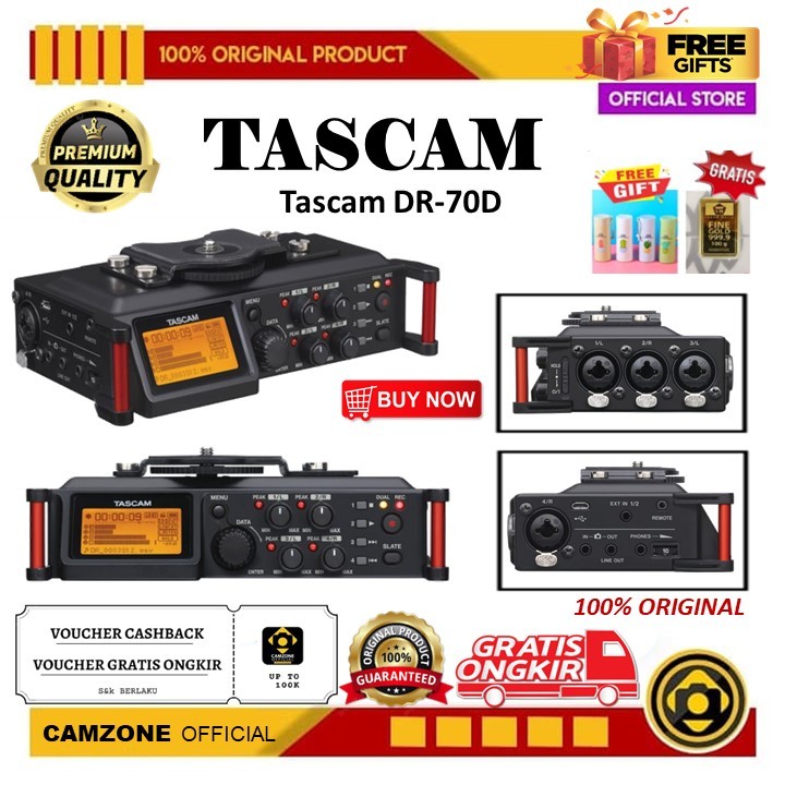 Jual TASCAM DR-70D 6-Input / 4-Track Multi-Track Field Recorder with ...