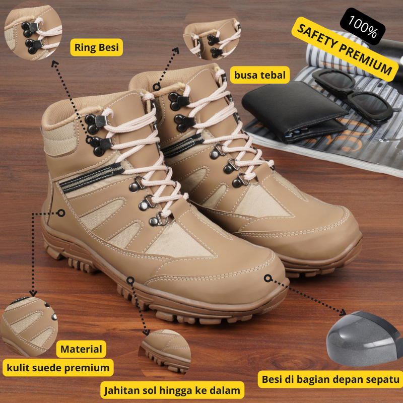 Jual Sepatu Safety Boots Pria Original Sepatu Gunung Septy Ujung Besi Kerja Proyek Lapangan ...