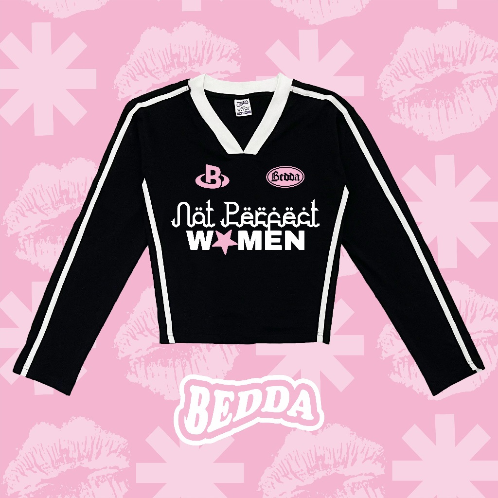 Jual Bedda - Crop V-Neck Not Perfect Woman Stripes Slim Fit Long Sleeve ...