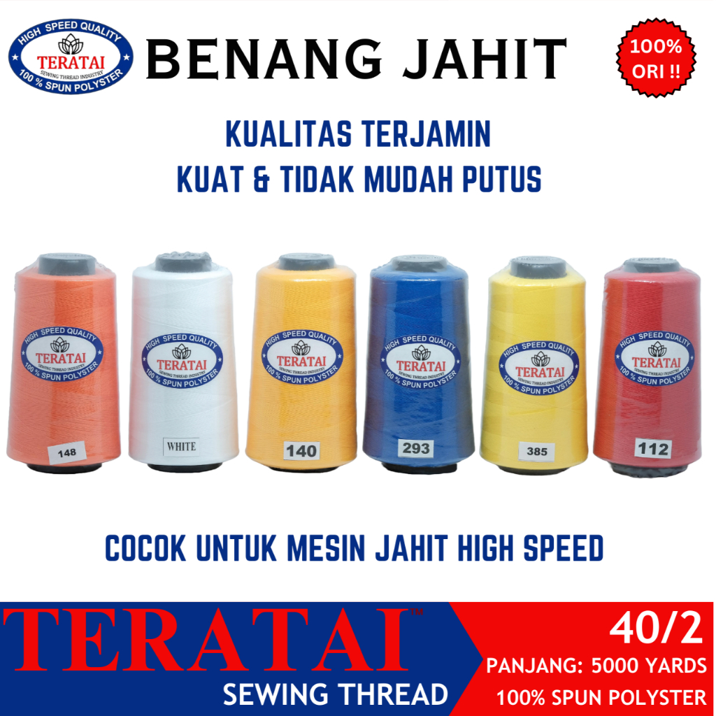 Jual Benang Jahit (40/2) 5000 yards Spun Polyester Teratai Sewing ...